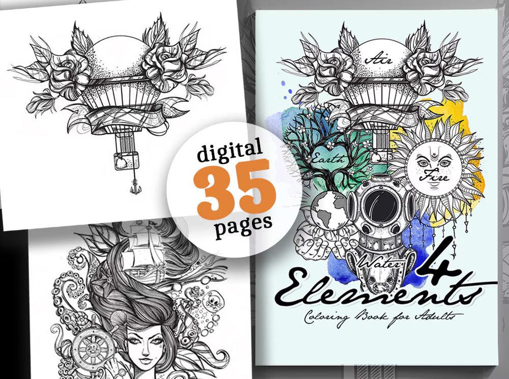 4 Elements Coloring Book for Adults (Digital) – Monsoon Publishing USA