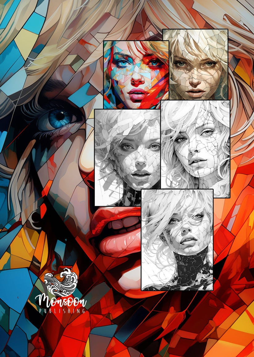 Abstract Faces Coloring Book Grayscale (Digital) – Monsoon Publishing USA
