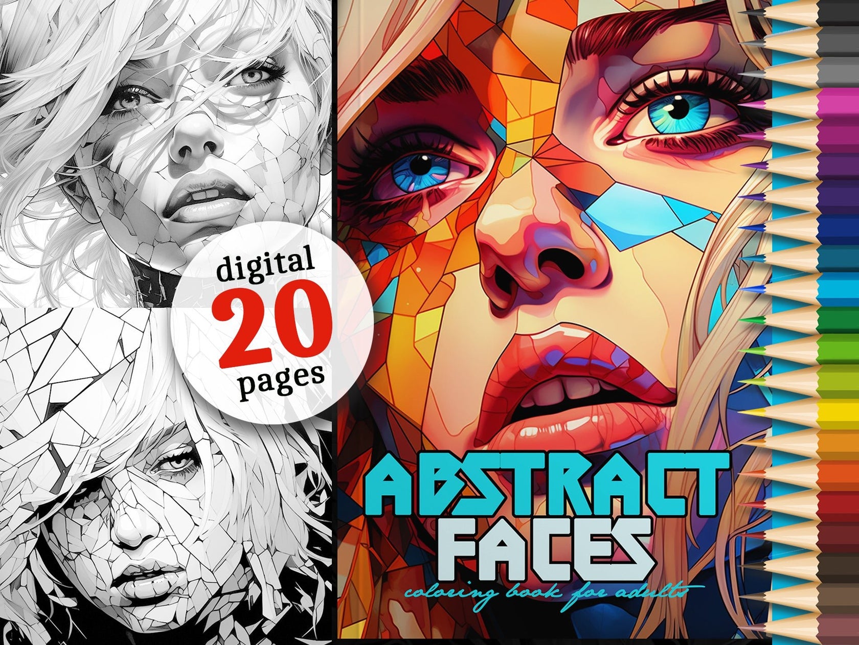 Abstract Faces Coloring Book Grayscale (Digital) – Monsoon Publishing USA