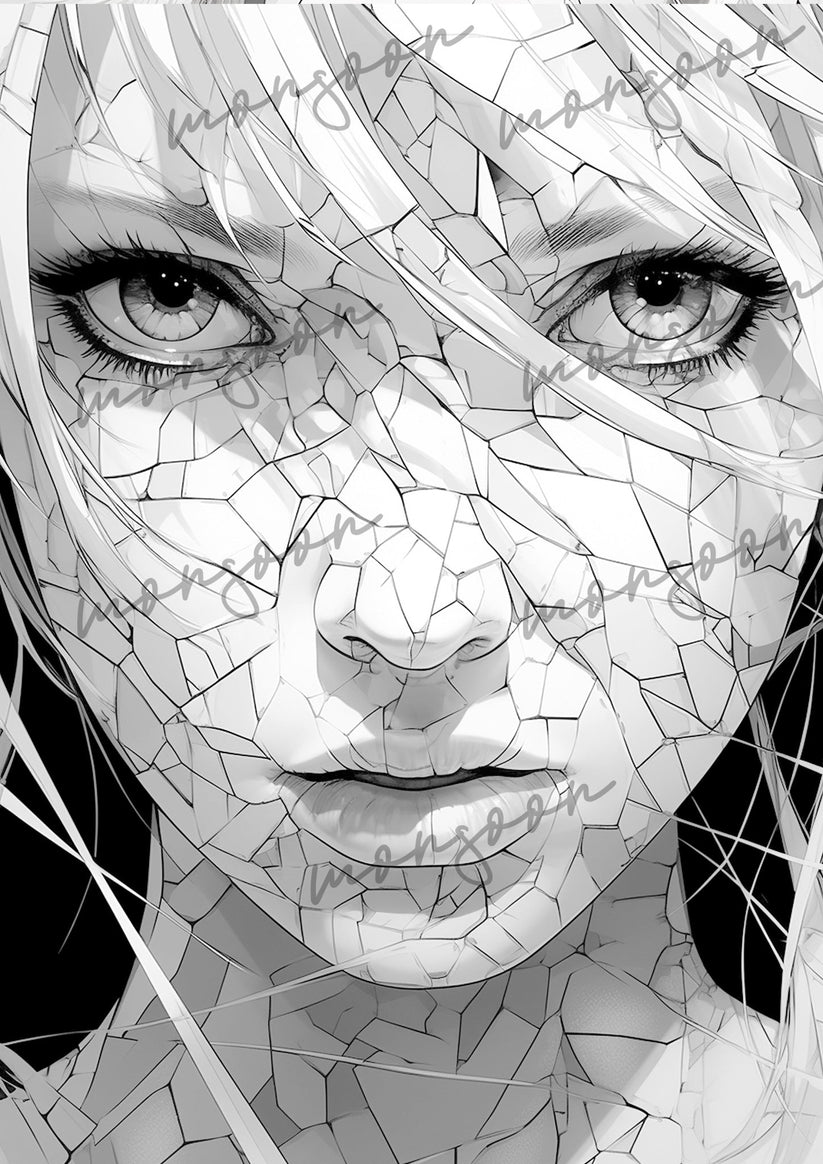Abstract Faces Coloring Book Grayscale (Digital) – Monsoon Publishing USA