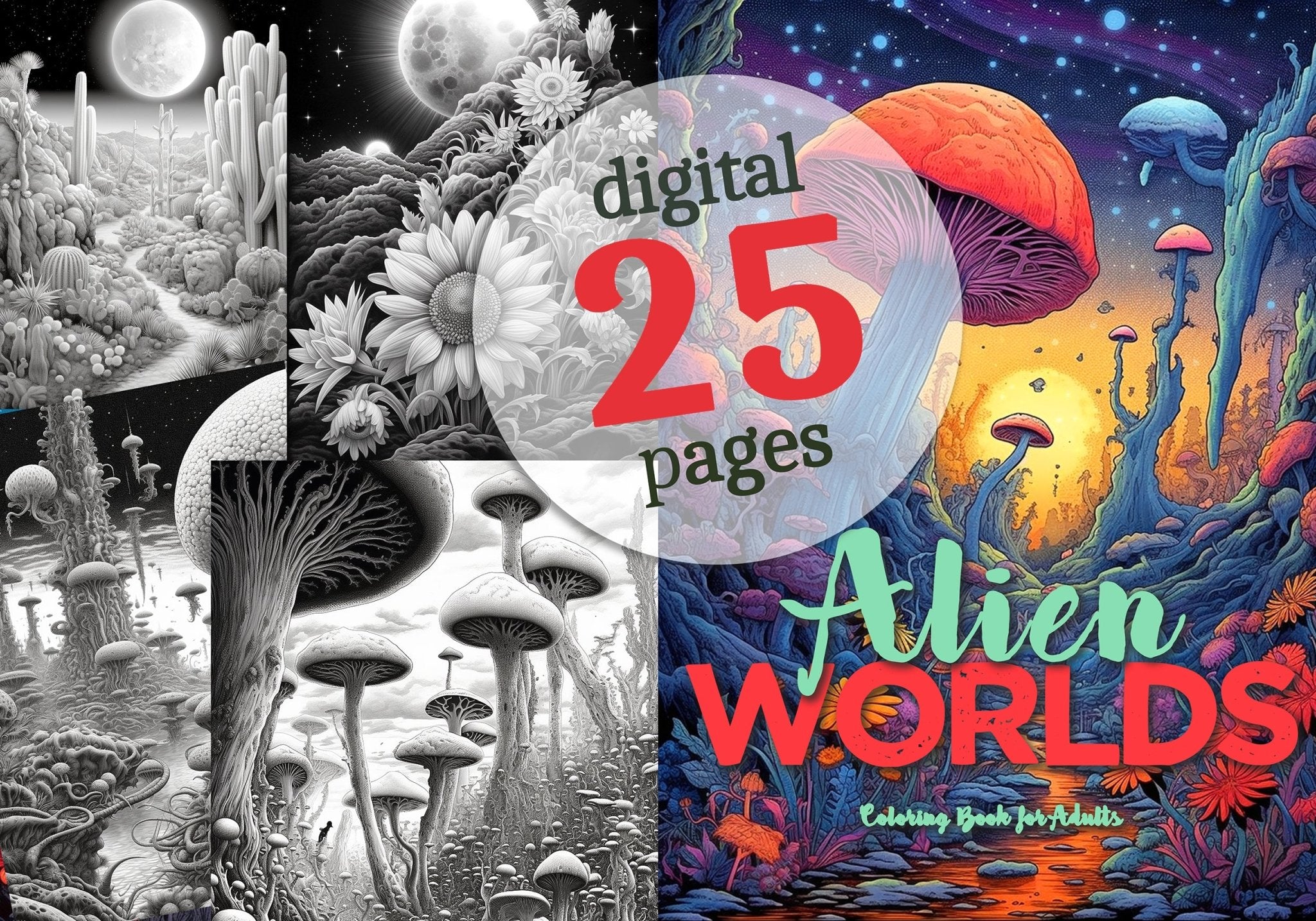 Alien Worlds Coloring Book Grayscale (Digital) – Monsoon Publishing USA