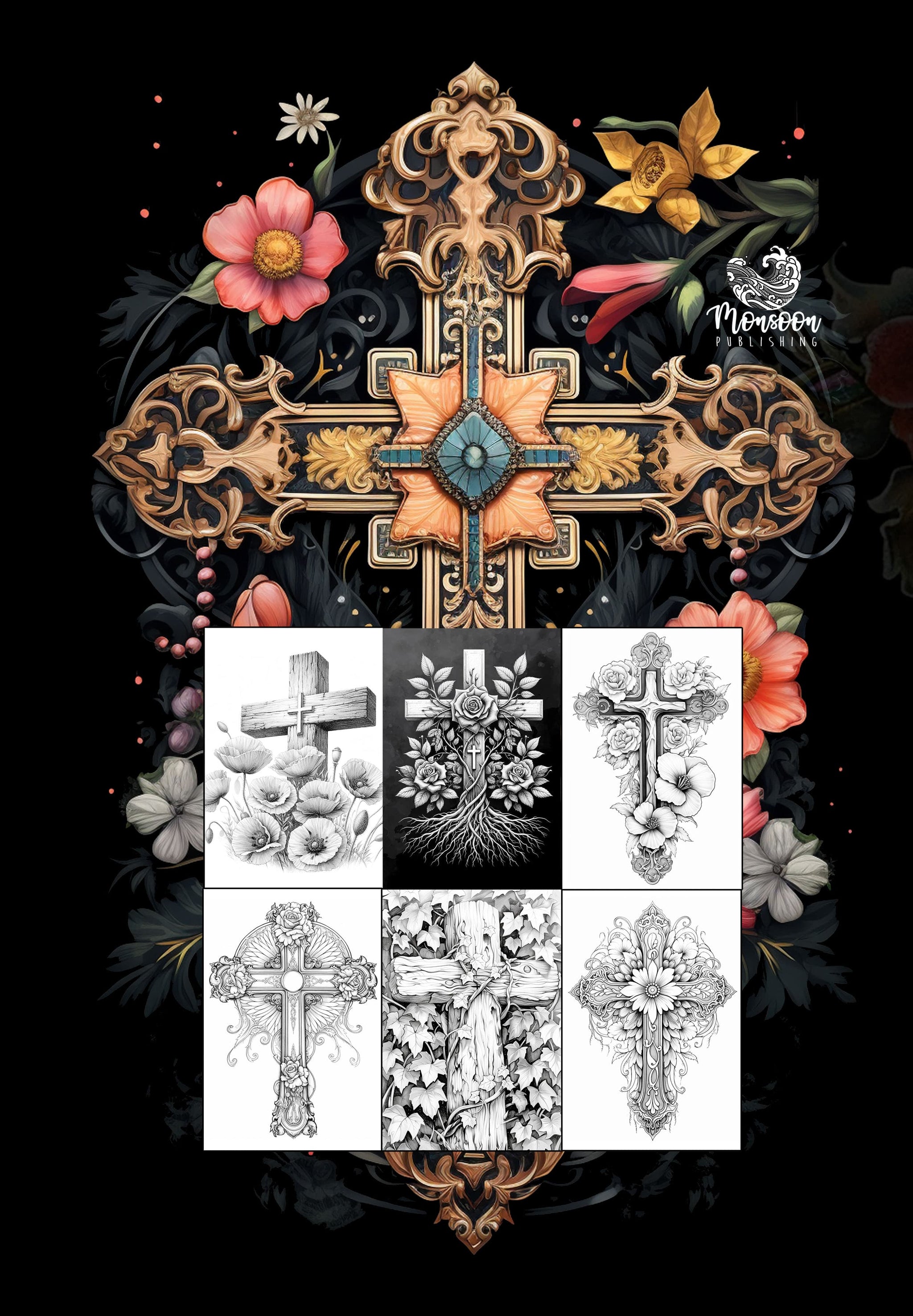 Best of Crosses Coloring Book Grayscale (Printbook) – Monsoon ...