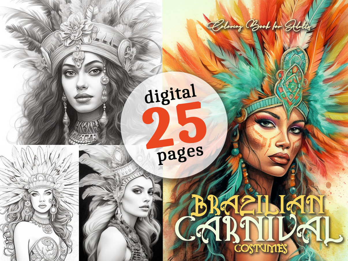 Brazilian Carnival Coloring Book Grayscale (Digital) – Monsoon ...