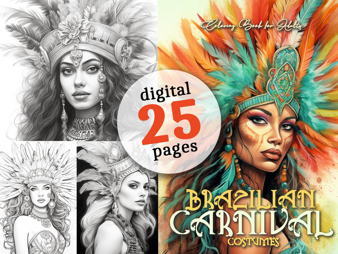 Brazilian Carnival Coloring Book Grayscale (Digital) – Monsoon ...