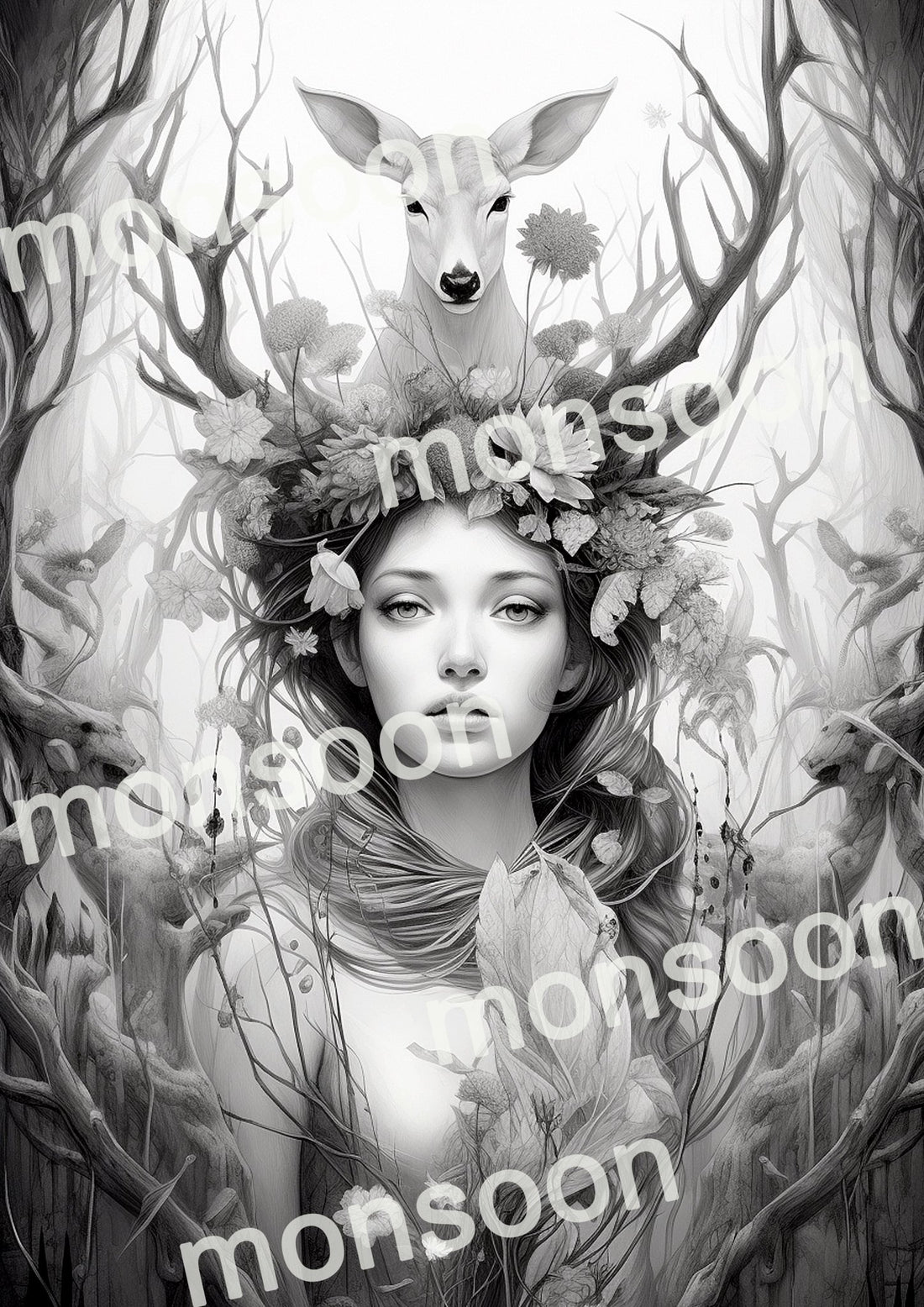 Forest Elves Coloring Book Grayscale (Digital) – Monsoon Publishing USA