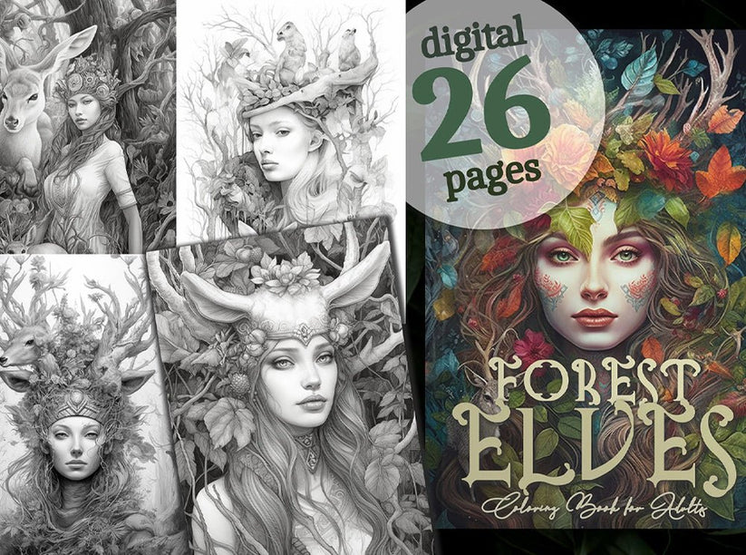 Forest Elves Coloring Book Grayscale (Digital) – Monsoon Publishing USA
