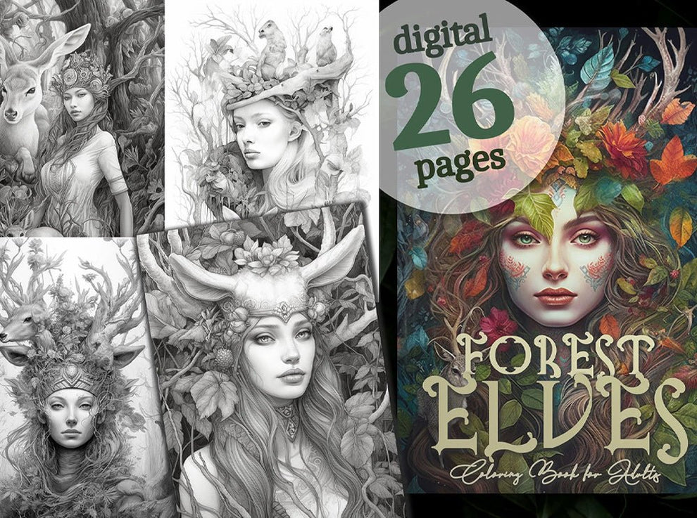 Forest Elves Coloring Book Grayscale (Digital) – Monsoon Publishing USA