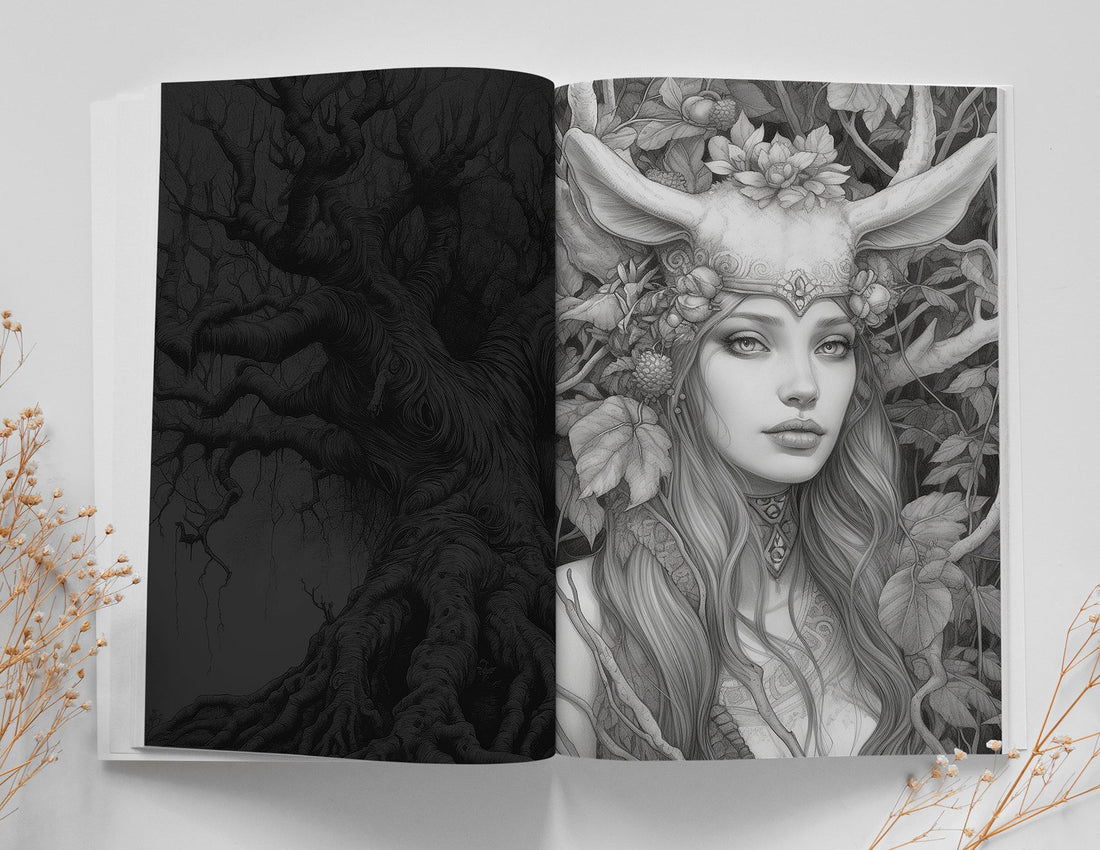Forest Elves Coloring Book Grayscale (Printbook) – Monsoon Publishing USA