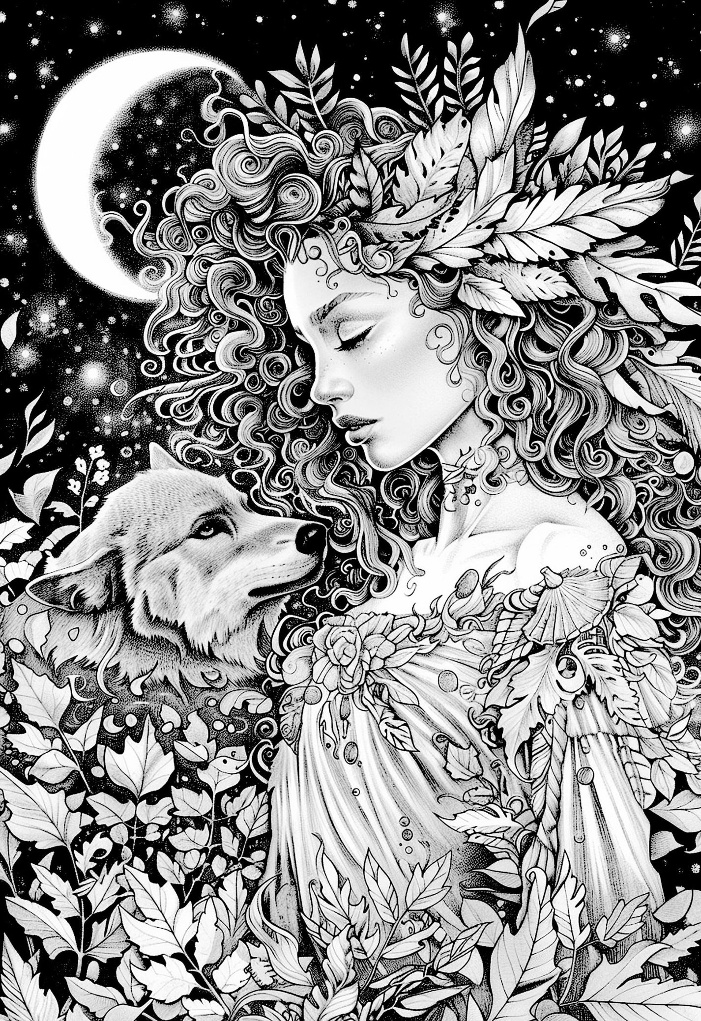 Moon Maiden Coloring Book Grayscale (Printbook) – Monsoon Publishing USA