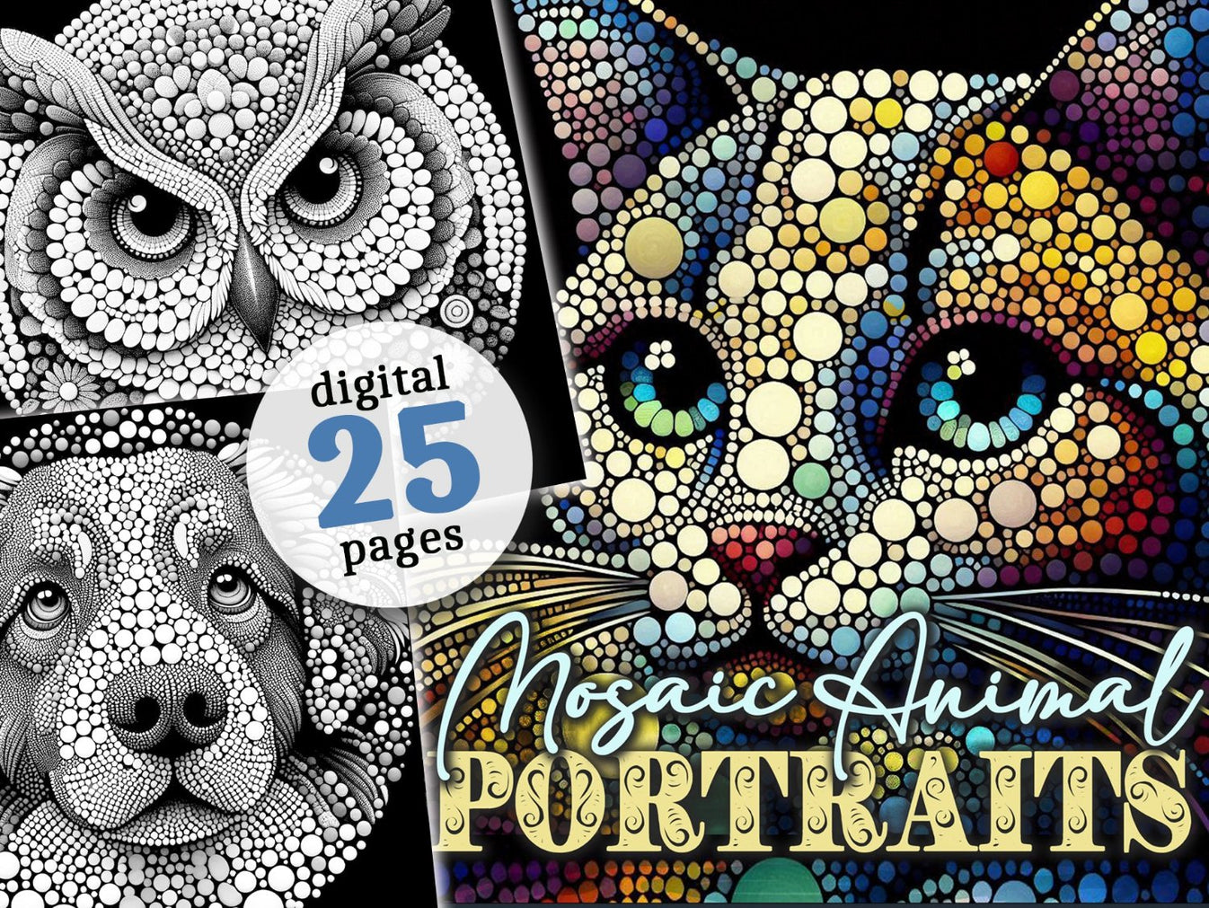 Mosaic Animal Portraits Coloring Book (Digital) – Monsoon Publishing USA
