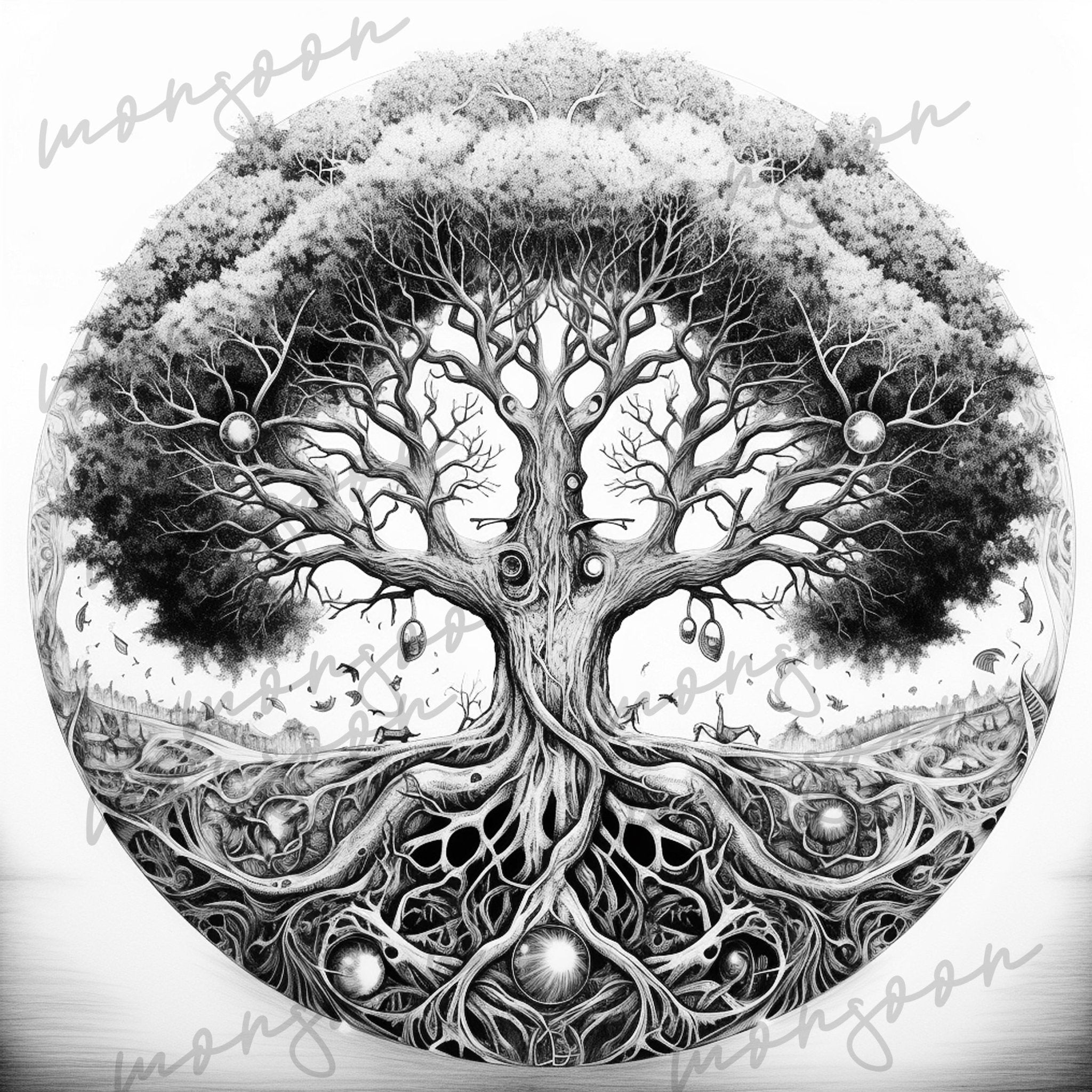 Tree of Life Coloring Book Grayscale (Printbook) – Monsoon Publishing USA