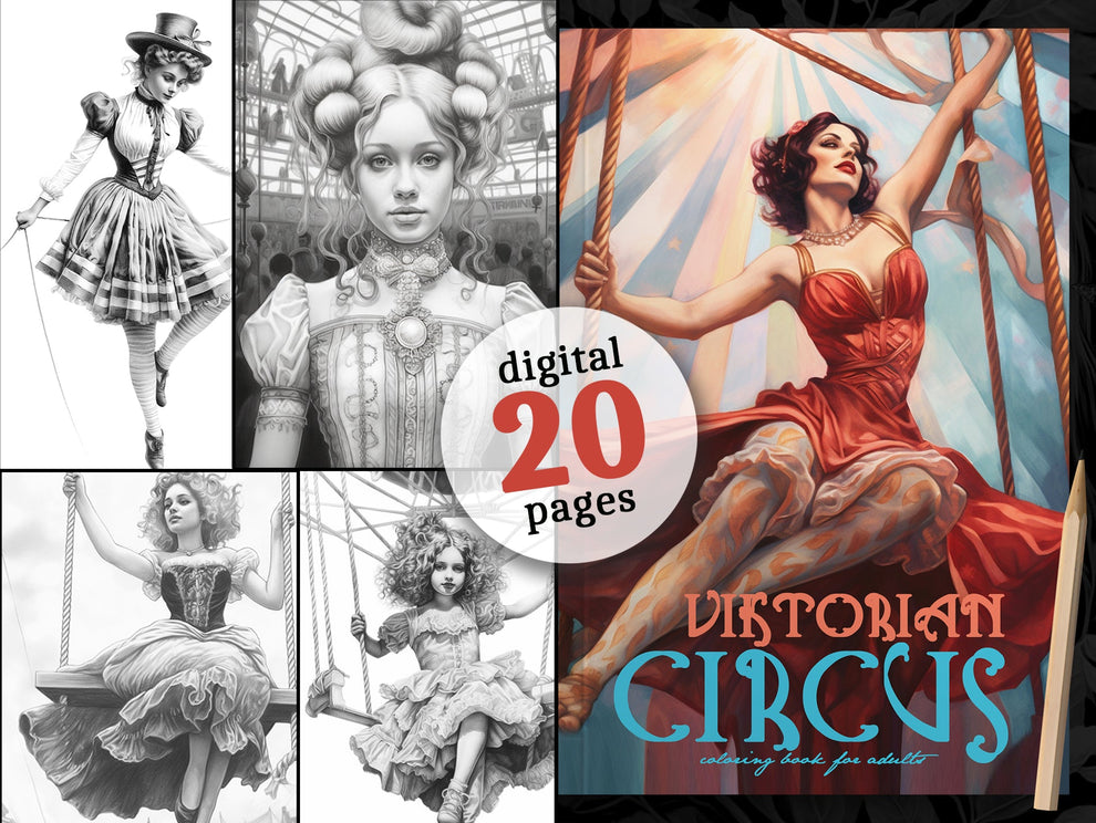 Victorian Circus Coloring Book Grayscale (Digital) – Monsoon Publishing USA